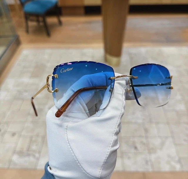 CARTIER C-DECOR GLASSES Blue Diamond Cut Sunglasses With Gold Frame £ ...