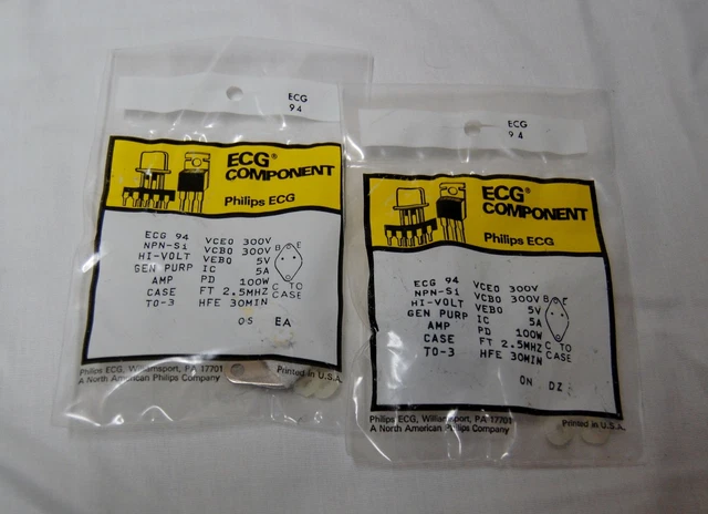 COMPONENTI ECG PHILIPSECG ECG 94 transistor 300V - lotto di 2 EUR 8,88 ...