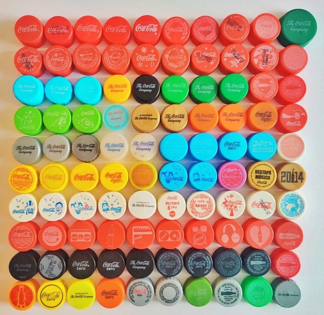 LOT OF 100 Mixed Coca Cola Bottle Plastic Pet Caps (NO REPEATS) Soda ...