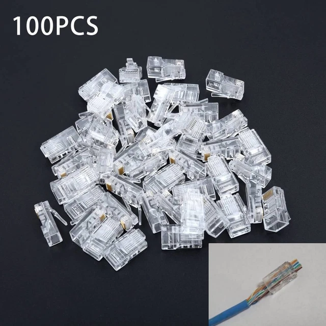 100 X PCS Plug Cat6 Modular LAN Network Connector Internet Ethernet ...