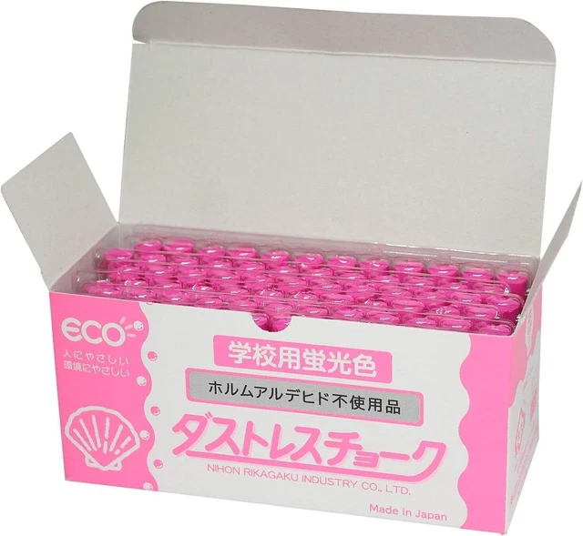 JAPAN RIKAGAKU DUSTLESS Fluorescent Chalk DCK-72-R Red 72 Pieces £33.57 ...