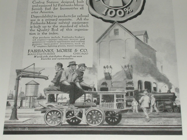1920 FAIRBANKS MORSE advertisement, RAILROAD Coaling Tower, track ...