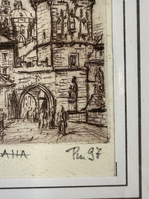 ORIGINAL MINIATURE PENCIL Drawing Picture Medieval Gothic Architecture ...