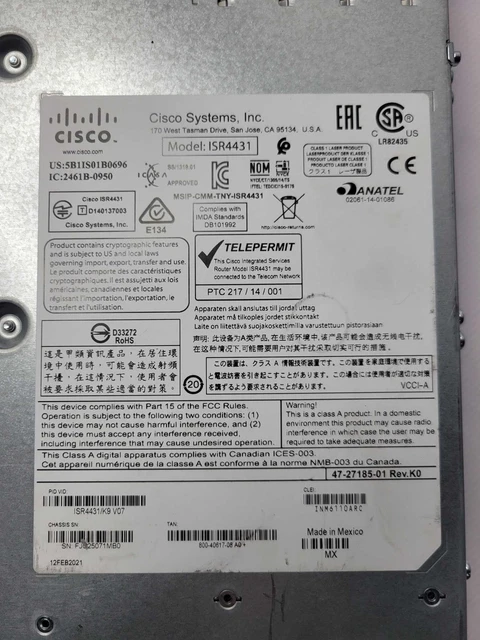 CISCO ISR 4400 Series ISR4431/K9 V01 Port Gigabit Router W _ $500.00 ...