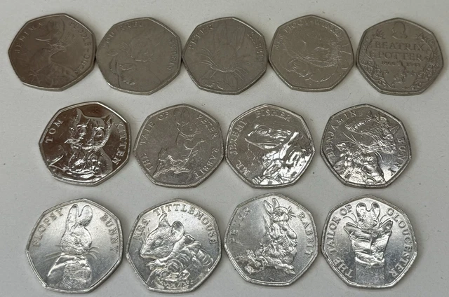 FULL SET OF Beatrix Potter 50p Circulation Coins 2016 2017 2018 Fifty ...
