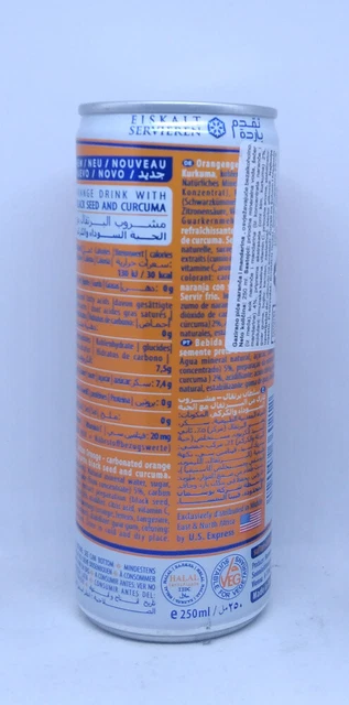 EMPTY SULTAN ORANGE Soda Drink can; 250 ml/8.45 fl oz BOTTOM opened ...