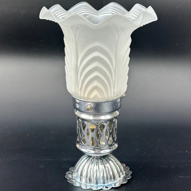 ANTIQUE FRENCH PRETTY White Drapped Opaque Glass Shade & Metal Fitting ...