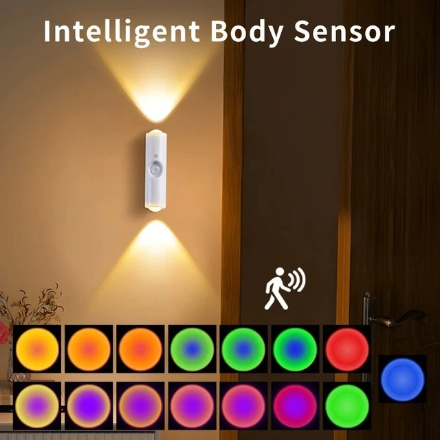 MAGNETIC RGB LED Night Light Smart Motion Sensor USB Rechargeable ...