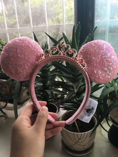 Ears Rare Peach 2022 Princess Crown Tiara Minnie Mouse Pink Sequin