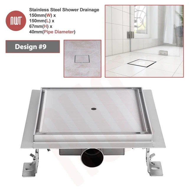 150MM &SQUARE& STAINLESS Steel Shower, Wetroom Drainage Gully - Tile ...