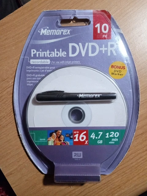 MEMOREX PRINTABLE DVD+R Recordable 10 Pack with Marker Free $7.99 ...