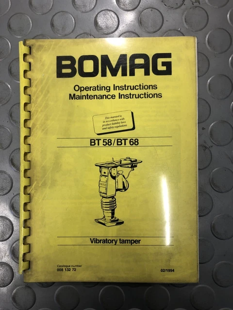 BOMAG BT58 BT68 Operating And Maintenance Manual Vibratory Tamper £29. ...