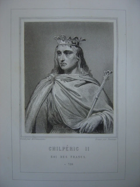 BELLE GRAVURE PORTRAIT du Roi des Francs CHILPERIC II Chilpéric II ...