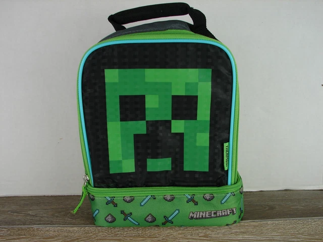 MINECRAFT CREEPER SOFT Insulated Dual School Lunch Box Tote Bag Thermos ...