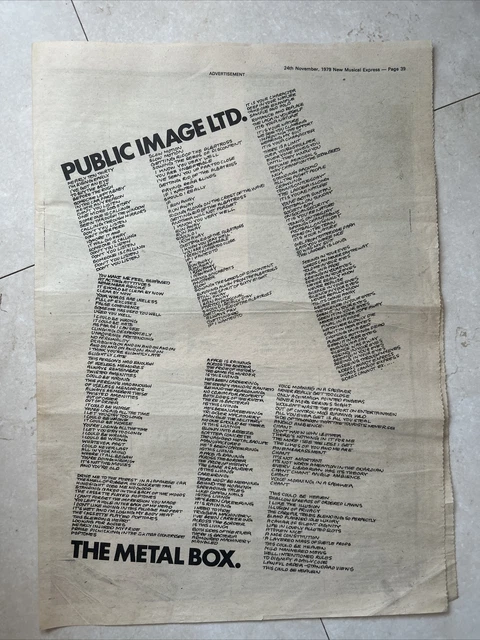 PUBLIC IMAGE LTD PIL Metal Box LP Music Lyric Sheet From NME 1979 £9.99 ...
