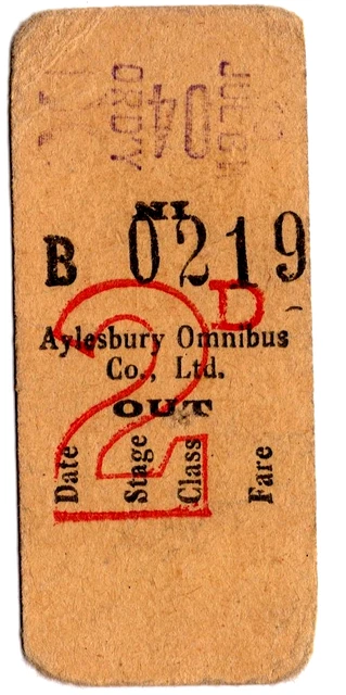 BUS TICKET: AYLESBURY Omnibus Co., Ltd. 2d narrow Insert Setright £4.50 ...