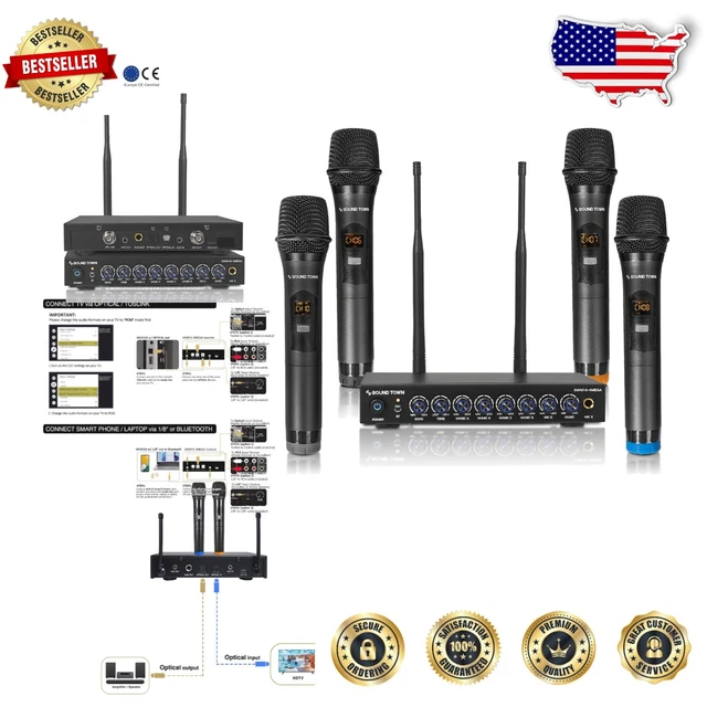 COMPACT 200-CHANNEL WIRELESS Microphone Mixer with Bluetooth & 4 ...