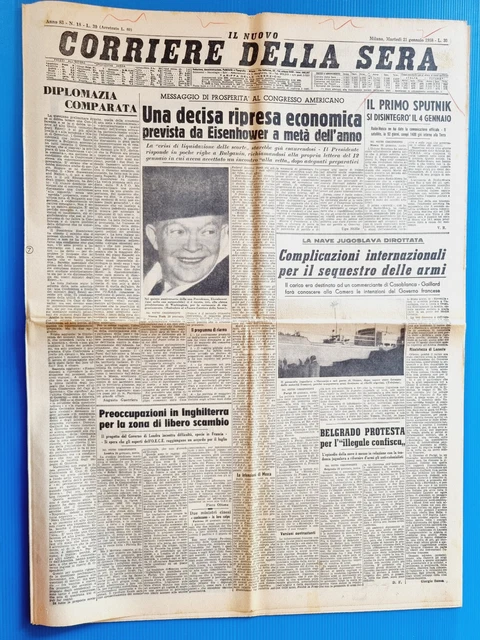 COURIER LA SOIRÉE 21 Janvier 1958 Sputnik-Radio Mosca-Eisenhower ...