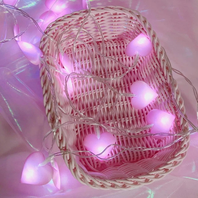 PINK HEART SHAPE Light Strings 20 LED Lamp Strings Battery Powered for ...