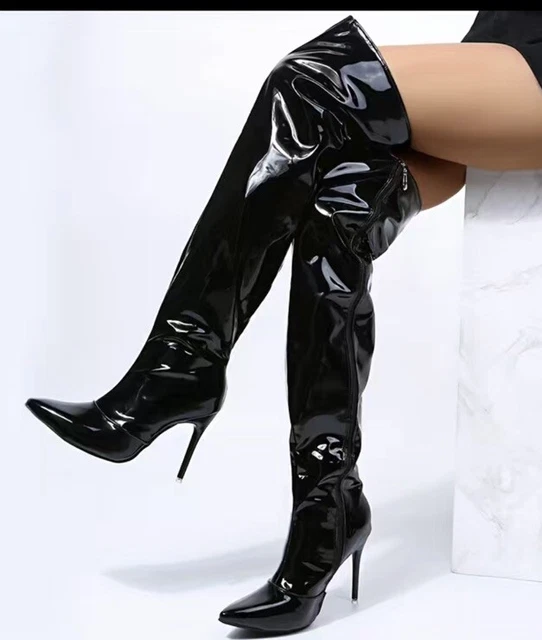PLEASER BLACK PATENT Crotch THIGH HIGH Over Knee Boots Sz 6 DOMINATRIX ...