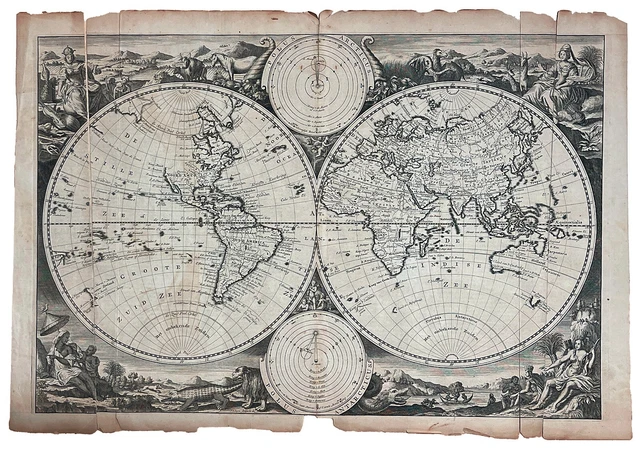 ANTIQUE DUTCH MAP of the World in Hemispheres by Jan v. Jagen, 1710 ...