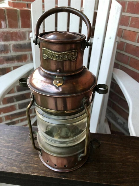 ANTIQUE OIL LAMP Brass & Copper Anchor Maritime Ship Lantern Boat Light ...