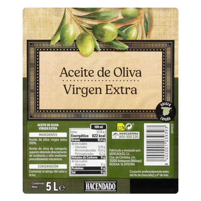 MILDES NATIVES OLIVENÖL Extra Hacendado 5L – Leichte Textur zum Kochen ...
