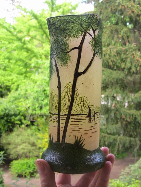 LEGRAS JOLI VASE en verre émaillé à décor de scène lacustre au couchant EUR 39,00 - PicClick FR