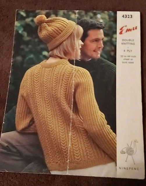 KNITTING PATTERN - Emu DK - 4 PLY His & Hers Sweater & Hat 32"- 44" No ...