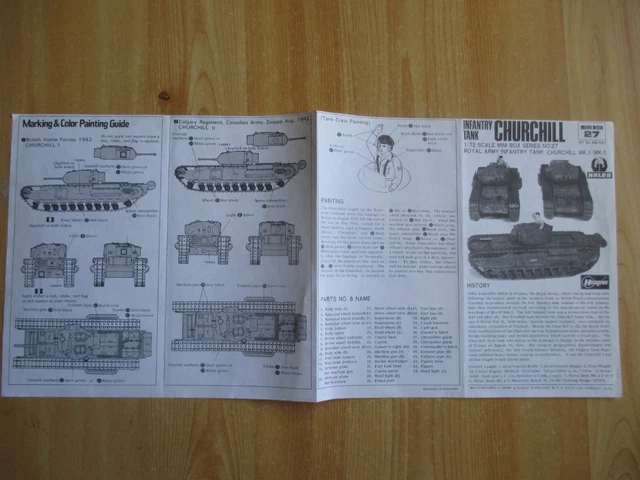 1/72 SCALE HASGAWA HALES MODEL KIT M.B. 27: INFANTRY TANK CHURCHILL $1. ...