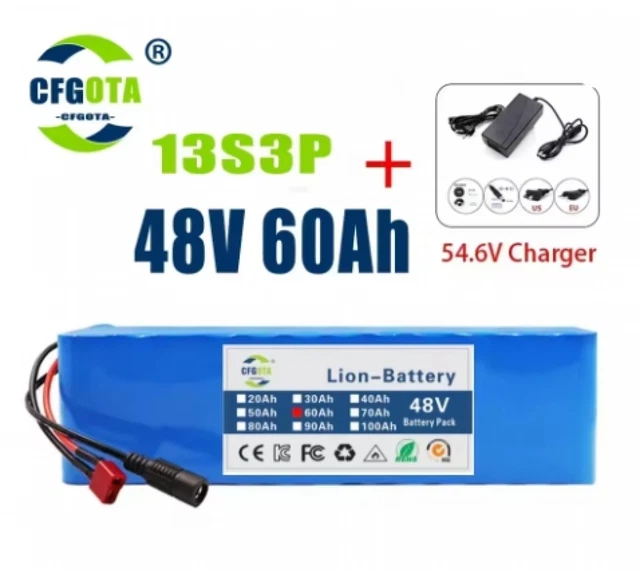 100% NEW LI-LON battery 48V 60Ah 1000W 13S3P battery 54.6V BMS+charger ...