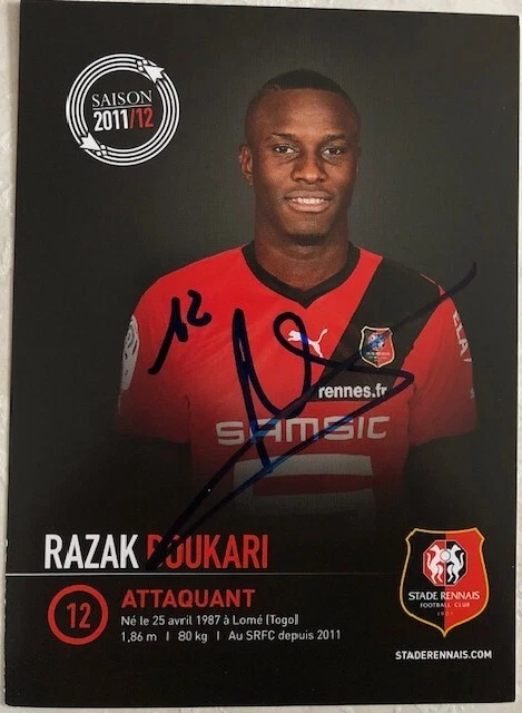 CARTE DÉDICACÉE RAZAK BOUKARI Stade Rennais Rennes SRFC 2011/2012 ...