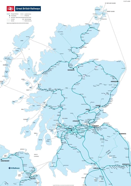 SCOTLAND TRAIN MAP (RAIL PASSENGER NETWORK) 2023 Size A2 Encapsulated £ ...