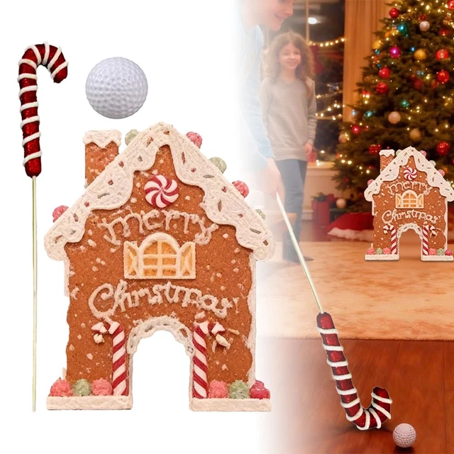 GINGERBREAD GOLF GAME Set Holiday Wooden Mini Golf with Candy Cane Club ...