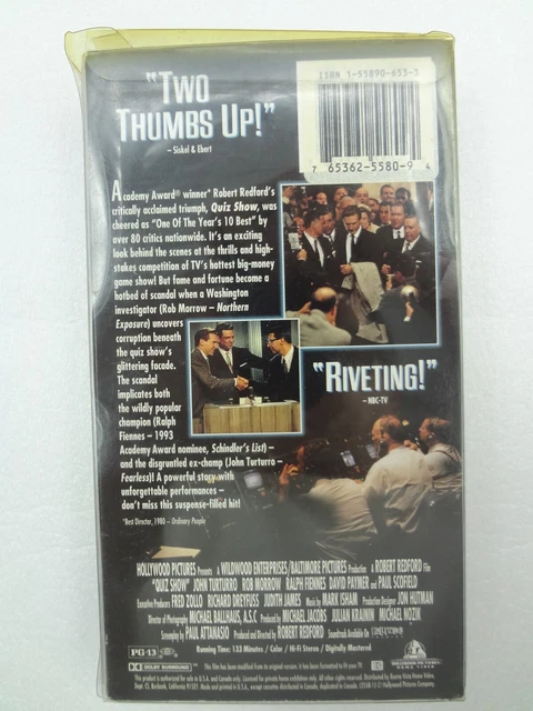 QUIZ SHOW - Robert Redford, Ralph Fiennes, John Turturro - 1995 VHS £1. ...
