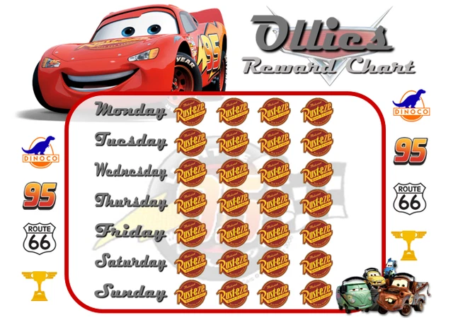 PERSONALISED DISNEY CARS Lightning McQueen Reward Chart Poster & Star ...