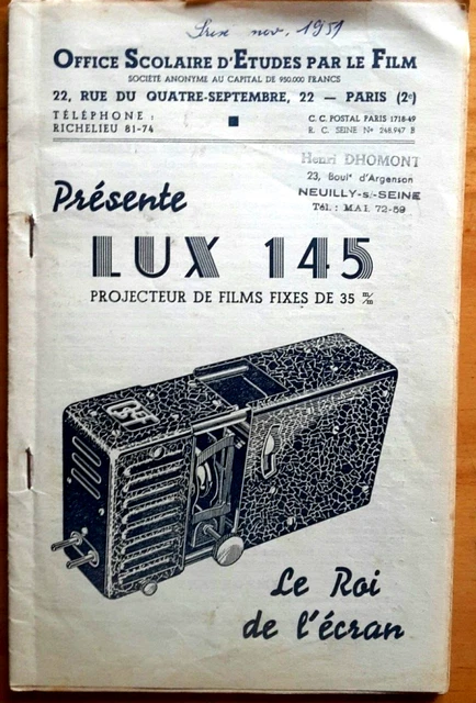 ANCIEN CATALOGUE FILMS scolaire, OSEF, 1951, projecteur LUX 145, Paris EUR 4,50 - PicClick FR