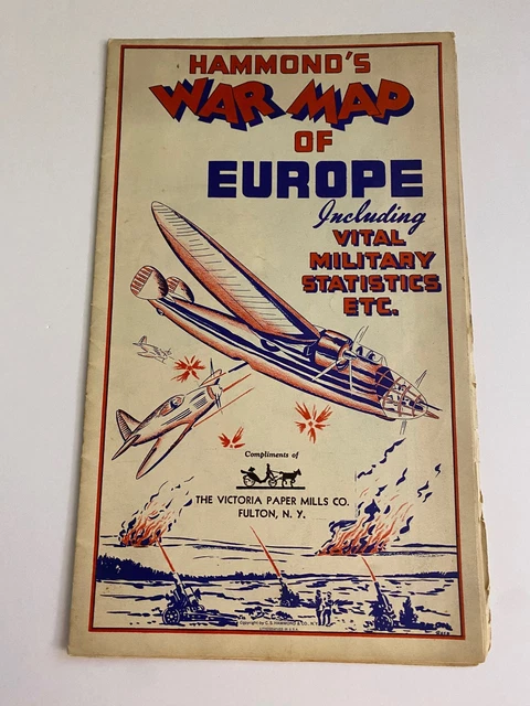 HAMMOND'S WAR MAP of Europe Vital Military Statistics 1939 World War II ...