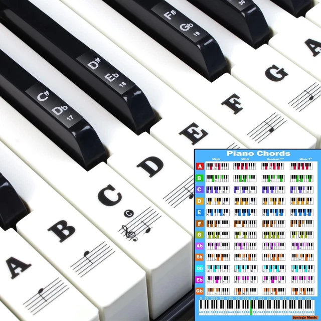 PIANO KEYBOARD STICKERS Note Letters & Chord Chart for 88/61/54/49 Key ...