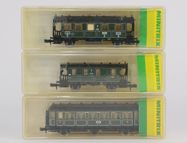3X MINITRIX N GAUGE BAVARIAN COACHES USE WITH ARNOLD FLEISCHMANN V Nr ...