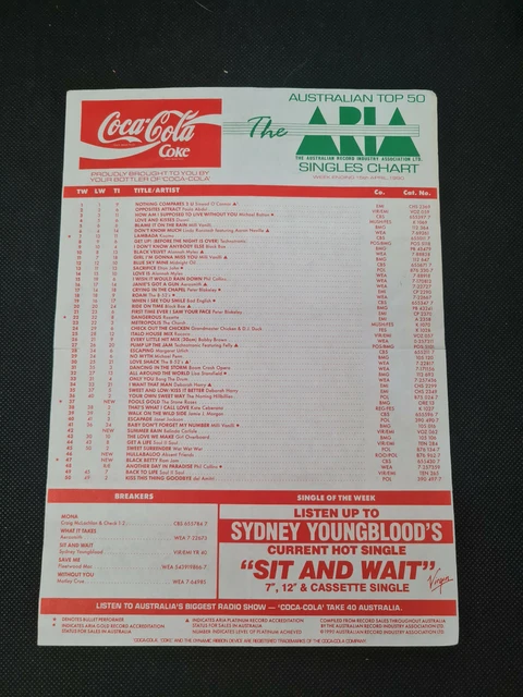 COCA COLA ARIA TOP 50 POP CHART 15 Apr 1990 Australia record shop music ...