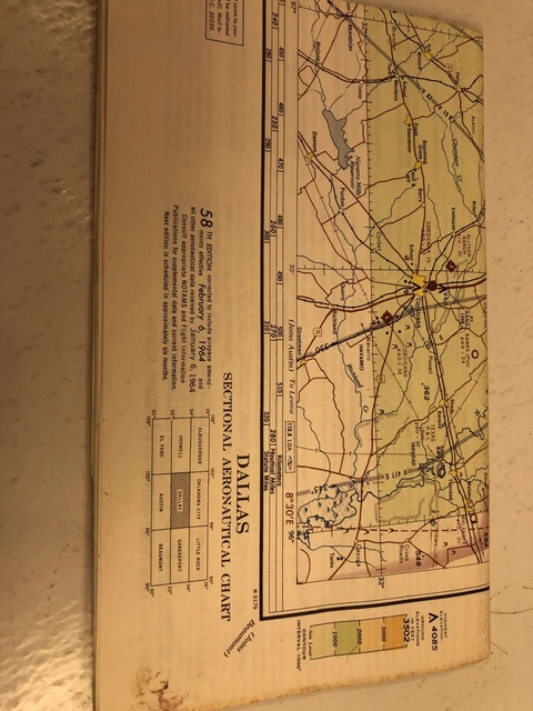 VINTAGE SECTIONAL AERONAUTICAL Chart Map of Dallas 1967 23" X 48" w/Jet ...