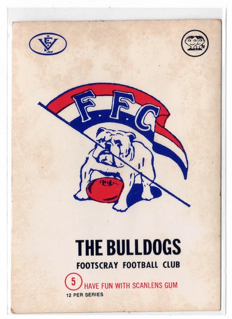 SCANLENS VFL 1973 FOOTY STICKER CARD FOOTSCRAY BULLDOGS STICKER 5 of 12 ...