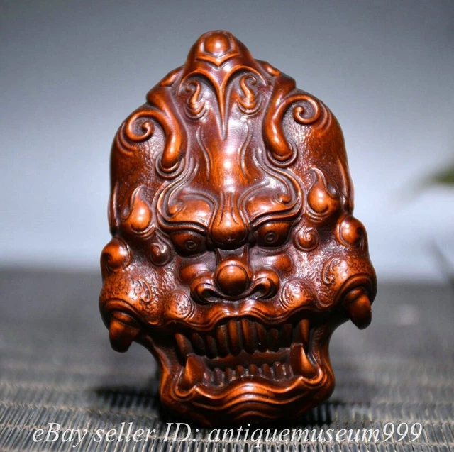 2.8& OLD CHINESE Huanghua pear Wood Carved Dynasty Auspicious beast ...