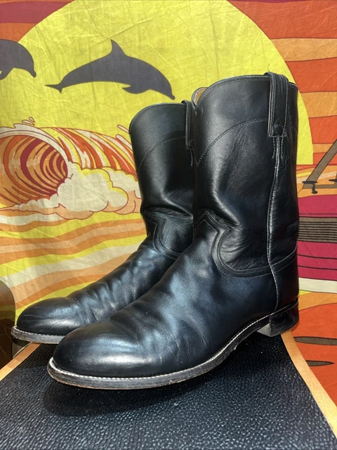 JUSTIN BLACK LEATHER Roper Cowboy Boots Mens Size 11D Western Style ...