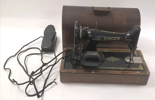 VINTAGE SINGER SEWING Machine Y6937380 Black/Gold Ornate w/ Case Motor ...