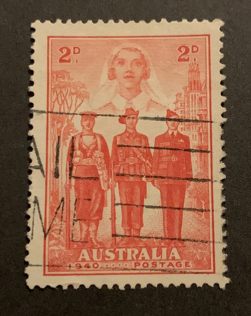 1940 PRE-DECIMAL 2D Red Imperial Forces Australian Stamp FU C&A WMK $0. ...