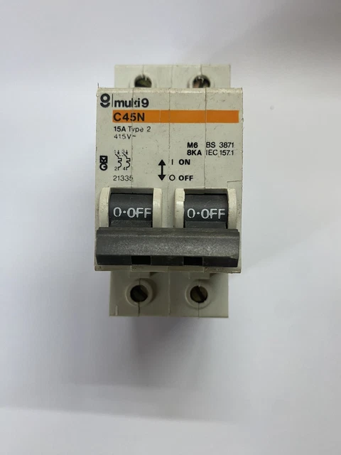 MERLIN GERIN MULTI 9 C45N 15A Double Pole 2 pole MCB breaker £9.99 ...
