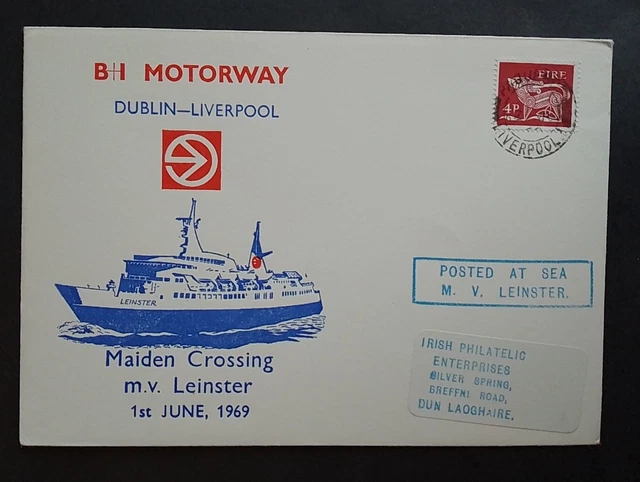 FRANCOBOLLI IRLANDESI 1969 copertina B&I Maiden Crossing M.V. Leinster ...