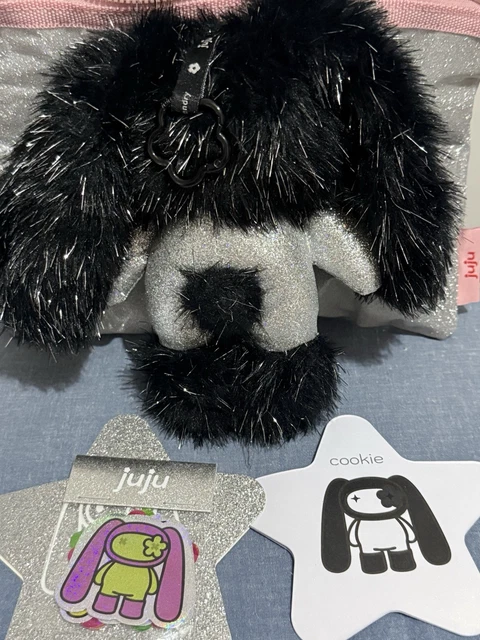 JUJU COOKIE MINI Bunny Plush Keyring Soft Toy, Black & Silver (Under ...